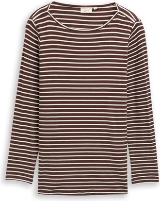 Tom Tailor Damen 1048373 Plussize Plus Size - Langarmshirt Mit Streifenmuster, 39137 - Brown Offwhite Tee Stripe, 52 Gro&szlig;e Gr&ouml;&szlig;en EU