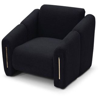 Menzzo Fauteuil design Maximilien M&eacute;tal dor&eacute; et Velours c&ocirc;tel&eacute; Noir