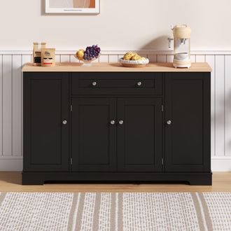 Generic HUQIQWE Sideboard Schwarz 138 cm K&uuml;chenbuffet Mit Schublade T&uuml;rregalen Verstellbaren Einlegeb&ouml;den Kippschutz Buffetschrank Regal Mit T&uuml;ren Vorratsschr
