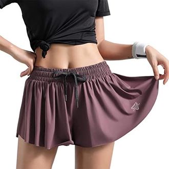 ORANDESIGNE Femme 2 en 1 Shorts de Running Short Pantalon de Jogging Short de Yoga Taille Haute Poches Latérales D Morado L