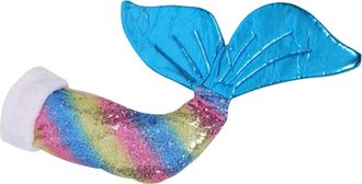 Lurrose Weihnachtsstrumpf mit Pailletten Meerjungfrauen-Schwanz-Form Wei&szlig;em Pelzb&uuml;ndchen und Folienbeschichteter Schwanzflosse zum Aufh&auml;ngen Am Baum oder T&uuml;r 