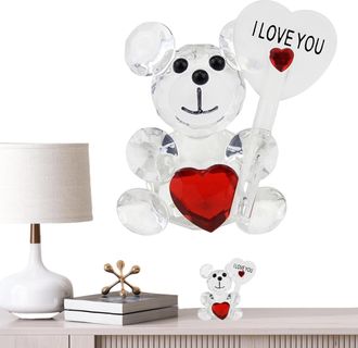 Generic I Love You-Schild, Kristallb&auml;r, Valentinstagsgeschenk, Glasb&auml;r, Kristallb&auml;renfigur | Niedliche Glasverzierung, Valentinstagskristallb&auml;r, I Love You-Sc