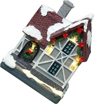 Valiclud Kleines Weihnachtshaus aus Kunstharz Beleuchtetes Tischdeko-Mittelpunkt Leuchtende Festtagsdekoration f&uuml;r Kaminfenster