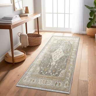 Generic Tapis de Passage Couloir Long G&eacute;om&eacute;trique r&eacute;tro Cuisine Devant Evier Antid&eacute;rapant 60x150 cm Absorbant Tapis d Entree Interieur pour Gris Beige