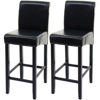 Hhg Lot de 2 tabourets de bar HHG-717, bois, cuir reconstitué, noir/pieds foncés