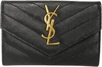 Saint Laurent Portefeuille Pr&eacute;-owned Monogramme en Cuir Grain&eacute; Poudre Emboss&eacute; - Femme - Pre-owned - Noir - Taille: ONE Size