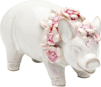 Kare Design Deko Figur Hawaii Pig, Wei&szlig;-Rosa, 11cm H&ouml;he, Deko Objekt, Geschenk, Tierfigur, Schweinchen mit Blumenkette, Wohnzimmer