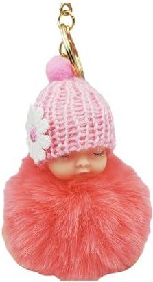 Sanwood Porte-cl&eacute;s en peluche en forme de poup&eacute;e adorable pour d&eacute;coration de voiture et de maison, rouge past&egrave;que, S