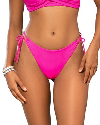 SHEKINI Damen Tie Side Bikini Bottom Hochgeschnittener Brasilianischer Tanga Ger&uuml;schter R&uuml;cken Badeanzug Bottoms(XL,Fluoreszierendes Rosa)