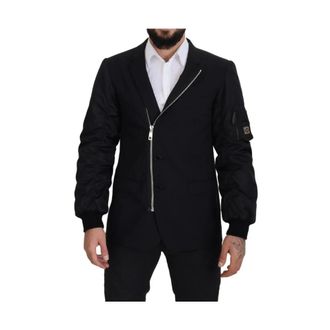 Dolce & Gabbana Homme, Vestes, Noir, Taille: L Veste en Laine Noire avec D&eacute;tails Logo