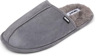 DKNY Pantoufles confortables en daim pour homme avec doublure chaude en fausse fourrure | Pantoufles mules | Doux et respirants | Disponibles en noir, gris