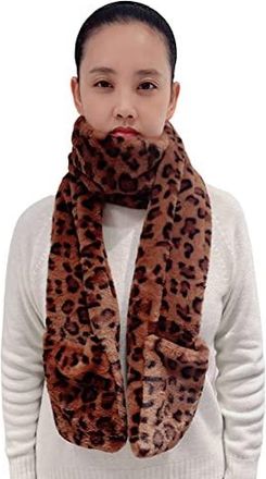 Lina & Lily Écharpe à Poches en Fausse Fourrure pour Femme Hiver (Léopard Marron)