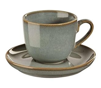 ASA Saisons 27130175 Eucalyptus Tasse &agrave; cappuccino avec soucoupe en gr&egrave;s Vert 0,23 l 9 x 9 x 7,5 cm