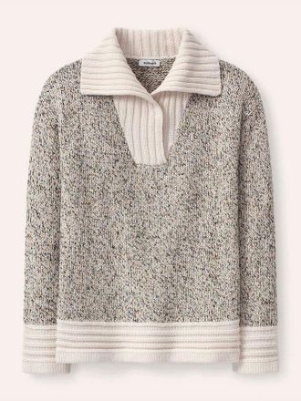 Walbusch Strickpullover Damen Tweed Pullover mit weitem Kragen V-Ausschnitt Langarm, w&auml;rmend