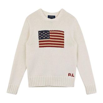 Ralph Lauren unisex, Tops, Blanc, Taille: S Pull col rond drapeau
