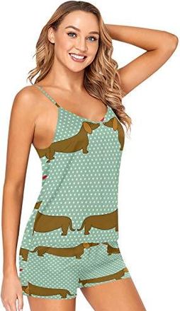 Mnsruu Pyjama short en satin pour femme Motif teckel - Multicolore - M