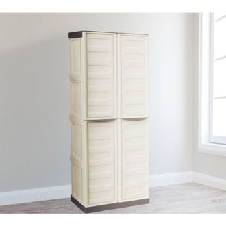 Dmora Armoire polyvalente ext&eacute;rieure ou int&eacute;rieure, 2 portables mobiles et 3 niveaux en polypropyl&egrave;ne, 100% Made in Italy, 70x39h165 cm, couleur beige