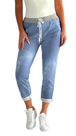 Mississhop 287 Damen Hose Cargohose Blumen Sweatpants Jogginghose Baumwolle Freizeithose Boyfriend Jeans Hell 26