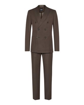 HUGO BOSS Zweireihiger Anzug aus einem Baumwoll-Stretch mit fallendem Revers in