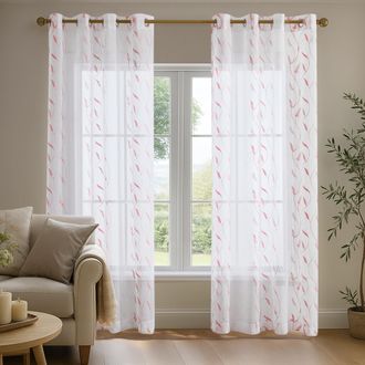 Deconovo Voile Vorhang Transparent Gardinen mit Ösen Wohnzimmer Gardinenschals Dekoschal Lichtdurchlässig Vorhänge für Schlafzimmer, 180x140 cm, Rosa, 2er Set