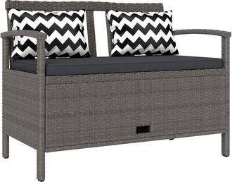 OUTSUNNY Banc coffre de jardin 2 places - rangement 160L - matelas, 2 coussins - r&eacute;sine tress&eacute;e effet rotin gris