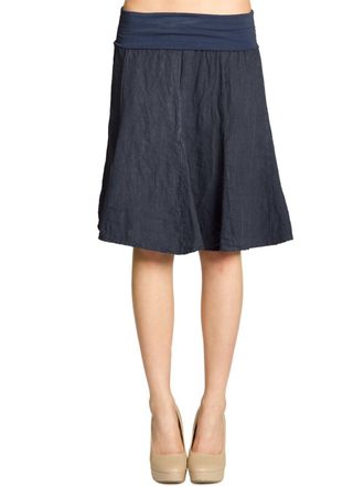 CASPAR Fashion Damen Midi Sommer Leinenrock Knielang Sommerrock mit Stretch Bund - RO014, Farbe:dunkelblau, Mode Gr&ouml;&szlig;e:L-XL