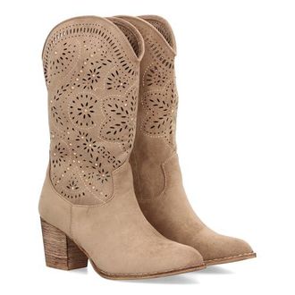 Shoes & Blues Bottes style cowboy pour femme, design &eacute;l&eacute;gant avec motifs floraux et petites appliques m&eacute;talliques, talon large et confortable. Fermeture &eacute;clair id&eacute;a