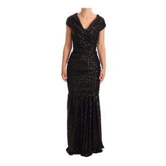 Dolce & Gabbana Schwarzes Pailletten Off-Shoulder Langes Abendkleid - - Dresses - Damen - Schwarzk - 2XS