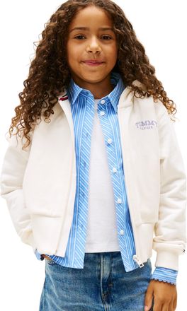 Tommy Hilfiger M&auml;dchen KG0KG08988 Kapuzenpullover mit hohem Rippsaum und durchgehendem Rei&szlig;verschluss, Wei&szlig; (Ancient White), 12 Jahre, Wei&szlig; (altwei&szlig;), 12 Jahre