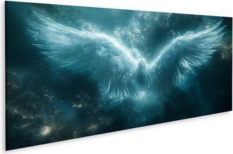 Islandburner Prime Bild auf Leinwand Große weiße Engelsflügel aus kosmischem Staub in Wolken teilweise verdeckt generativ Bilder Wandbilder Poster