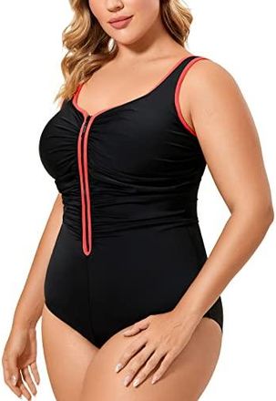 Delimira Femme Maillot de Bain 1 Pièce Grande Taille Fermeture à Glissière Devant Multicolore 36 54