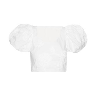 Rotate Rotate Birger Christensen, Femme, Blouses et Chemises, Blanc, Taille: 34 FR Haut Blanc en Coton avec Manches Bouffantes Brodées