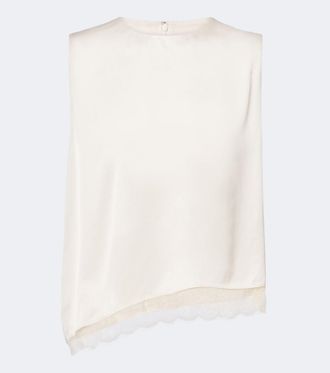Vince Top asym&eacute;trique en satin &agrave; dentelle