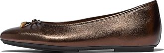 FitFlop Damen Delicato Bow Soft Metallic-Leder Ballerinas, Metallisches Schokoladenbraun, 9 UK Narrow