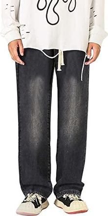 Generic Pantalon en jean pour homme avec &eacute;lastique - Coupe droite - Pantalon baggy - Confortable - R&eacute;sistant &agrave; labrasion - L&eacute;ger - Couleur unie - Pantalon cla