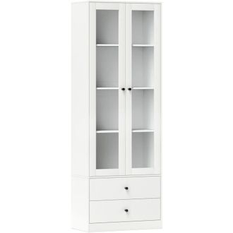 HOMCOM Homcom - Buffet haut vitrine armoire de cuisine - 2 portes, 3 &eacute;tag&egrave;res, 2 tiroirs - 59 x 30 x 164 cm - blanc
