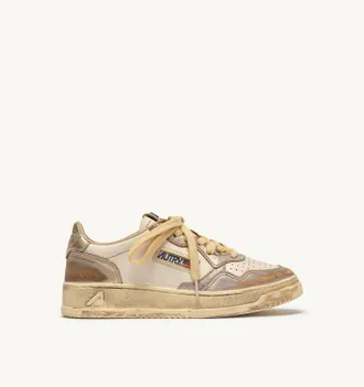 Autry BASKETS MEDALIST LOW SUPER VINTAGE EN CUIR ARGENT ET PLATINE