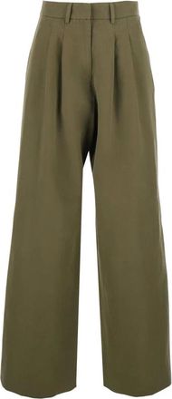 Pantaloni Torino Femme, Pantalons, Vert, Taille: 38 FR Pantalon large pliss&eacute; en lin