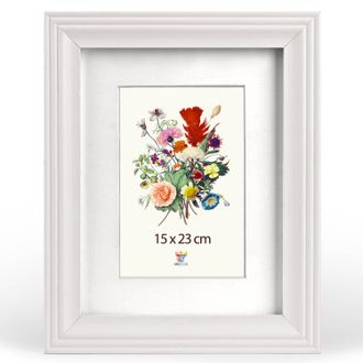 MG Design Bilderrahmen 15 x 23 cm - Fotorahmen mit Wei&szlig; Echtholz-Zierprofil und bruchsicherem Acrylglas, mit Passepartout, Hoch & Quer zum Aufh&auml;ngen, zum Aufste