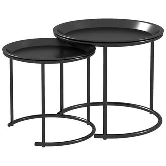 HOMCOM 2er-Set Couchtisch, rund Beistelltisch, stapelbar Wohnzimmertisch, Sofatisch f&uuml;r Wohnzimmer, Schlafzimmer, Flur, Stahl, &Oslash;43/35 cm, Schwarz