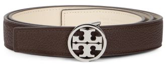 Tory Burch Womens Belt Miller Reversible Dark Cocoa-Ivory Cocoa-Ivory-Silver Bovine Suede Cocoa/ivory/silver