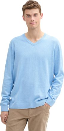 Tom Tailor Herren Strickpullover mit V-Ausschnitt, 37092 - Sky Blue Dark Melange, XXL