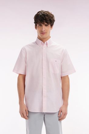 Eden Park Chemise Ray&eacute;e &Agrave; Manches Courtes En Coton Rose Coupe Droite