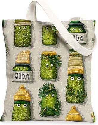 Generic Sacs fourre-tout en toile verte, motif plante amusante, sacs d&eacute;picerie r&eacute;utilisables, vintage, l&eacute;gers, lavables, vert, 13x15 Inch