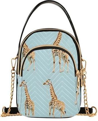Mnsruu Sac à bandoulière pour femme - Motif girafe - Animal de la forêt - Bleu - Petit sac à bandoulière avec sangle réglable