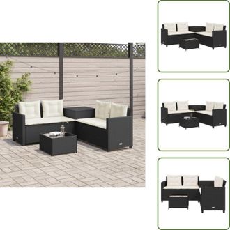 vidaXL Gartensofa in L-Form mit Tisch und Kissen Schwarz Poly Rattan - Gartenm&ouml;bel - Outdoor M&ouml;bel - Rattan Sofa - Lounge Set - Esszimmerset - The Living