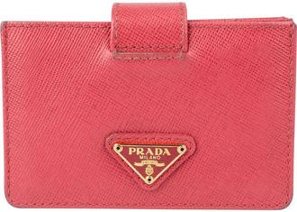 Prada Portemonnaie - Prada Pink Saffiano Leather Triangle Cardholder - Gr. unisize - in Rot - f&uuml;r Damen