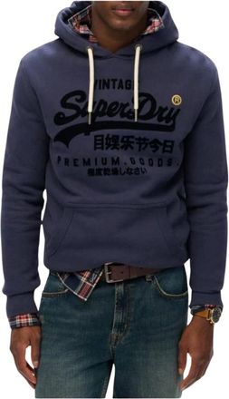 Superdry Homme, Sweatshirts et sweats à capuche, Bleu, Taille: XL Sweat à Capuche Imprimé Bleu avec Poches