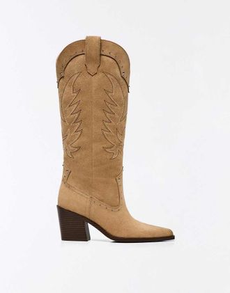 Bershka Santiags clout&eacute;es &agrave; talon - Beige-Neutre