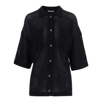 Allude Femme, Pulls, Bleu, Taille: 38 FR Cardigan en laine et cachemire Col Manches courtes